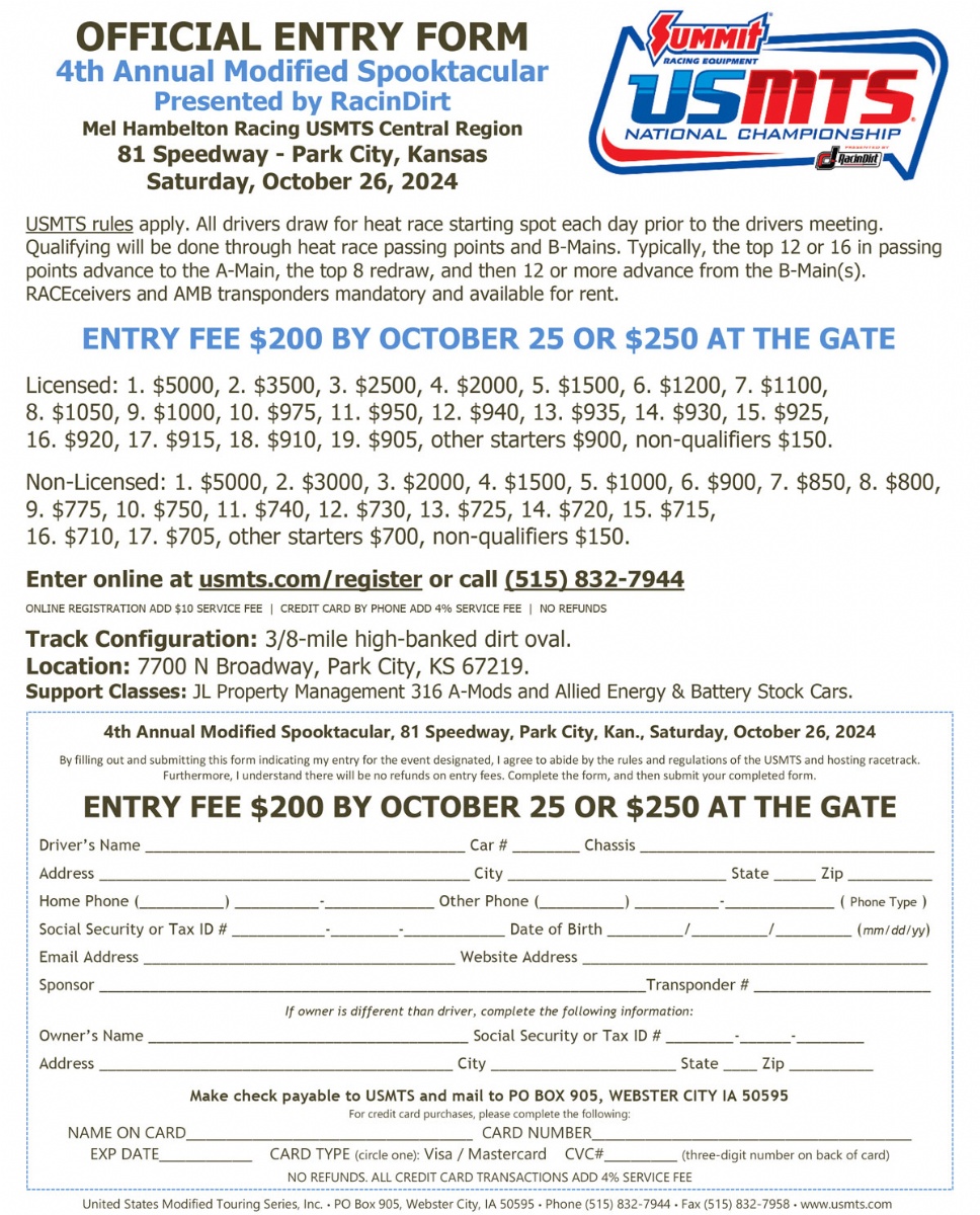 4th Annual USMTS Modified Spooktacular at 81 Speedway